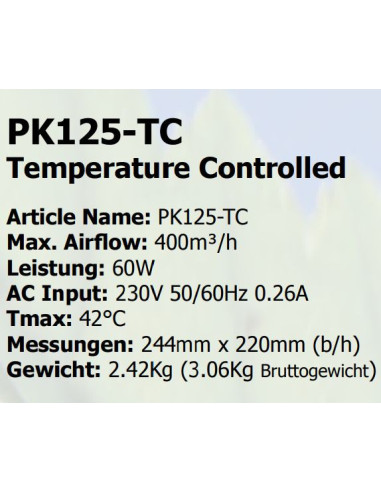 Prima Klima Temp-Control Ventilator 125mm – Optimale Klimasteuerung
